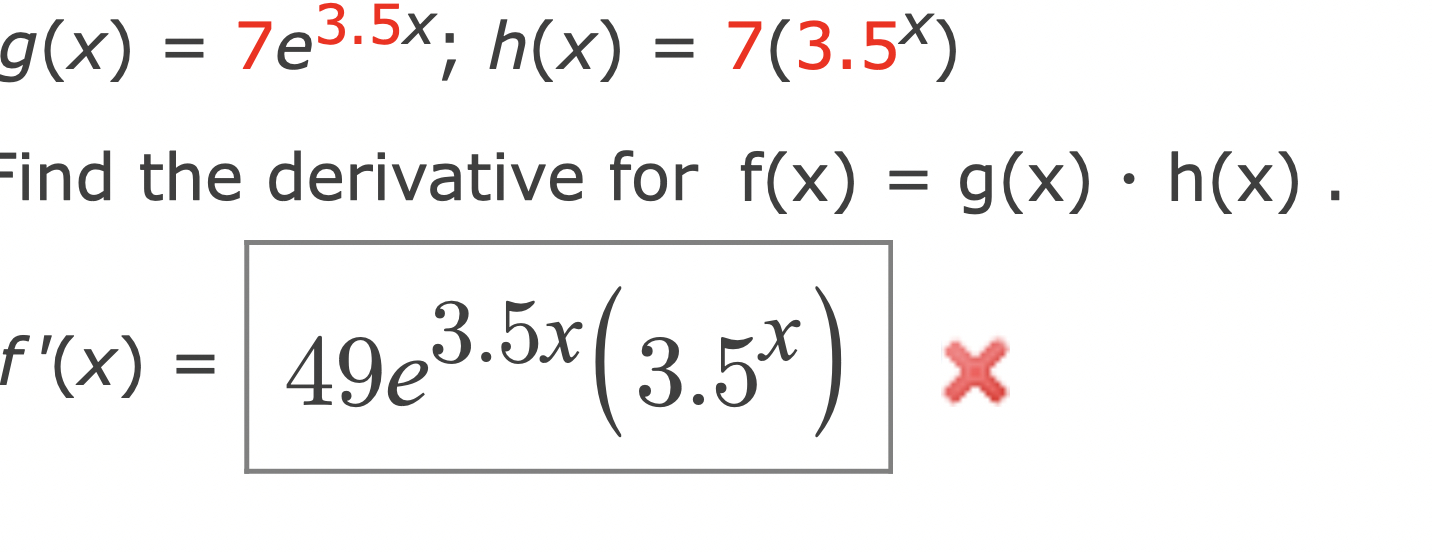 Solved g(x)=5e−x+lnx;h(x)=9x2.7 Find the derivative for | Chegg.com