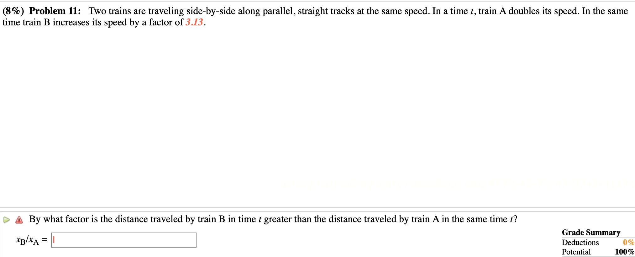 Solved 8\%) Problem 11: Two trains are traveling | Chegg.com