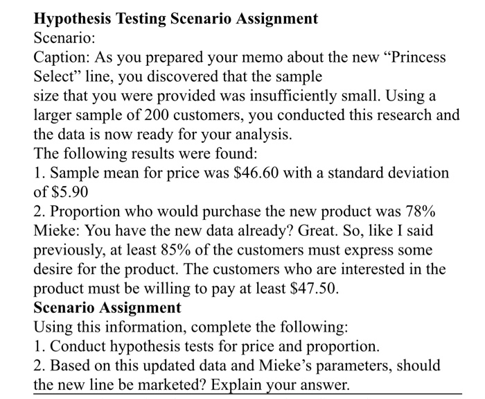 Solved Hypothesis Testing Scenario Assignment Scenario: | Chegg.com