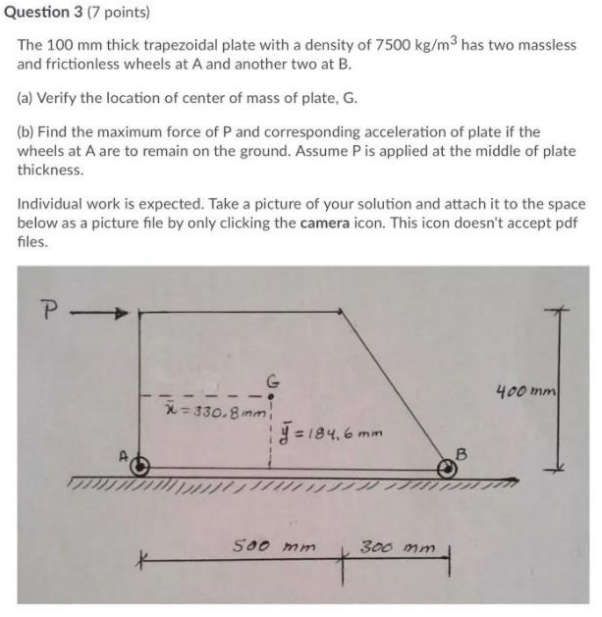 Solved The 100 mm thick trapezoidal plate with a density of | Chegg.com