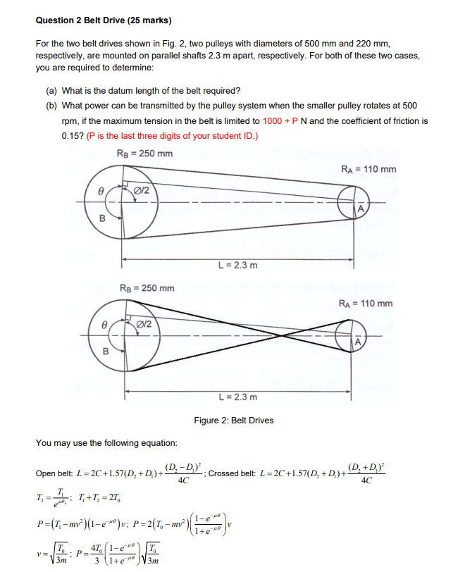 Solved For the two belt drives shown in Fig. 2, two pulleys | Chegg.com