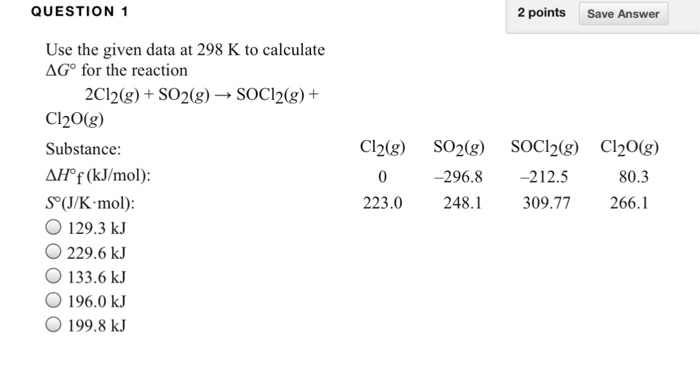 Solved Use the given data at 298 K to calculate Delta | Chegg.com