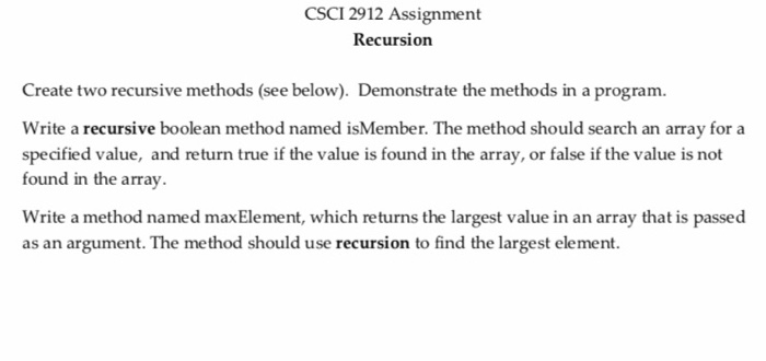 Solved CSCI 2912 Assignment Kecursion Create two recursive | Chegg.com