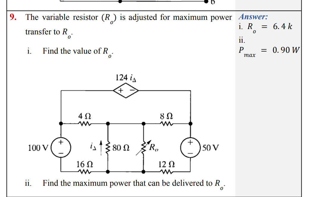 Solved The variable resistor (Ro) ﻿is adjusted for maximum | Chegg.com