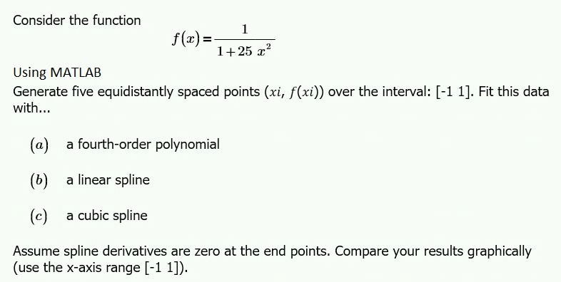 Consider the function f(x)=1+25x21 Using MATLAB | Chegg.com