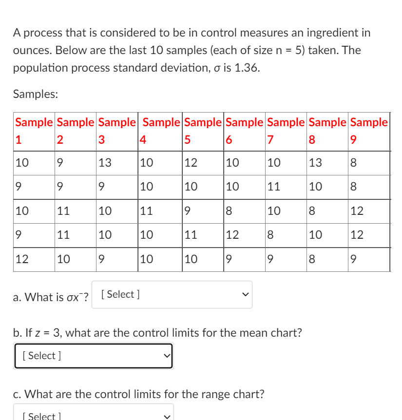 Solved A process that is considered to be in control | Chegg.com