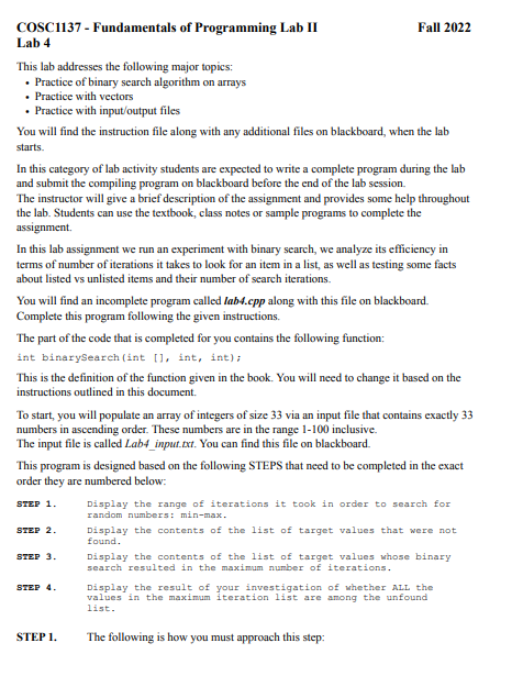 Solved COSC1137 - Fundamentals of Programming Lab II Fall | Chegg.com