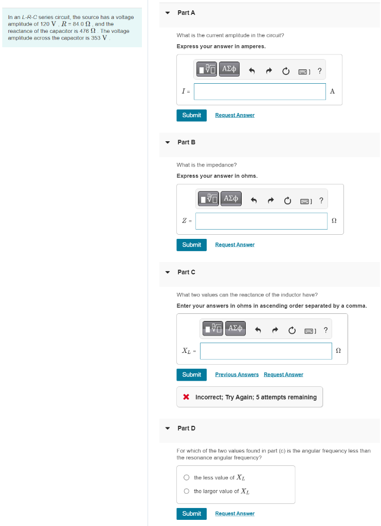 Solved In an L−R−C series circuit, the source has a voltage | Chegg.com