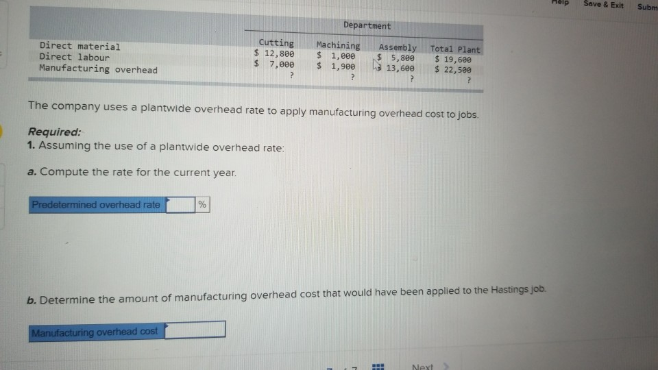 Solved Help Save & Exit Subm Department Direct material | Chegg.com