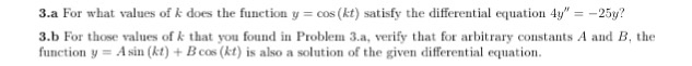 Solved For what values of k does the function y = cos(kt) | Chegg.com