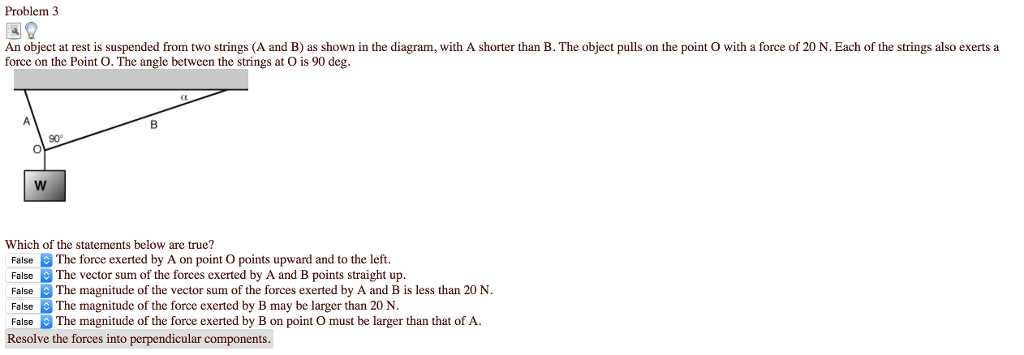 Solved Problem 3 An object at rest is suspended from two | Chegg.com