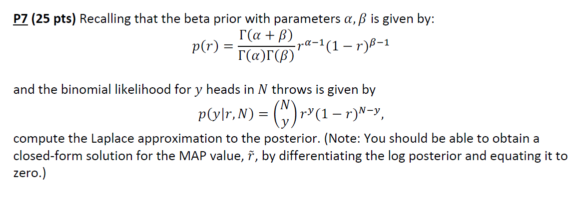 Solved P7 ( 25 ﻿pts) ﻿Recalling that the beta prior with | Chegg.com