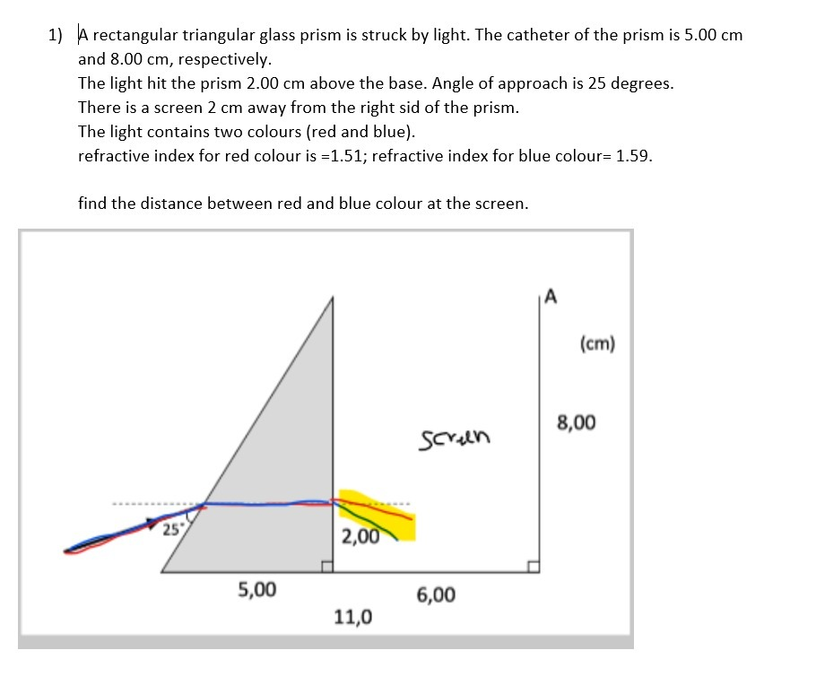 Solved 1) A rectangular triangular glass prism is struck by | Chegg.com