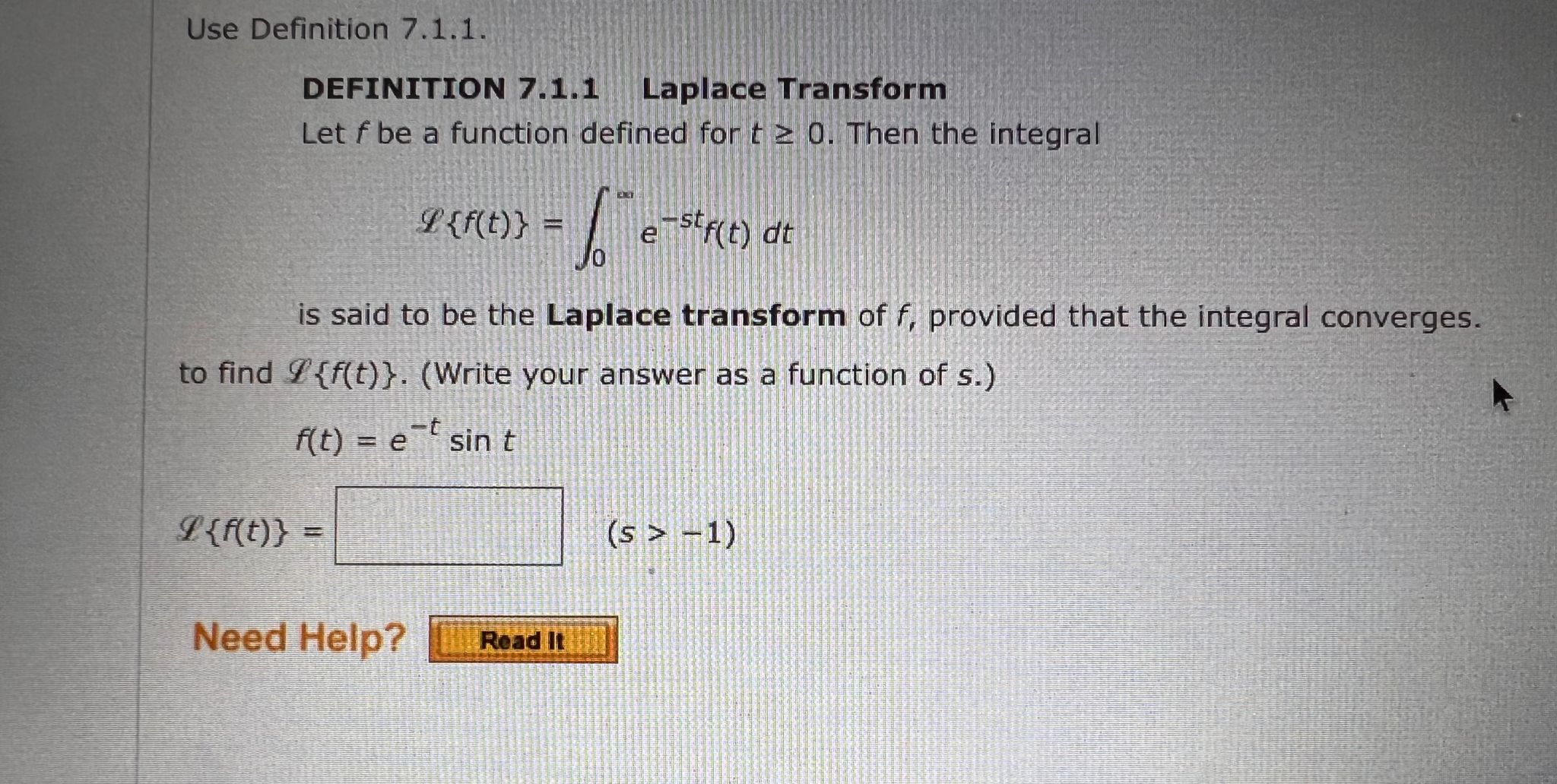 Solved Definition 7 1 1 Laplace Transform Let F Be A