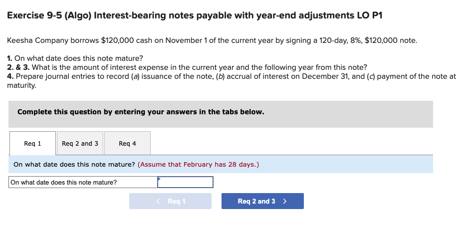 Solved Exercise 9-5 (Algo) Interest-bearing notes payable | Chegg.com