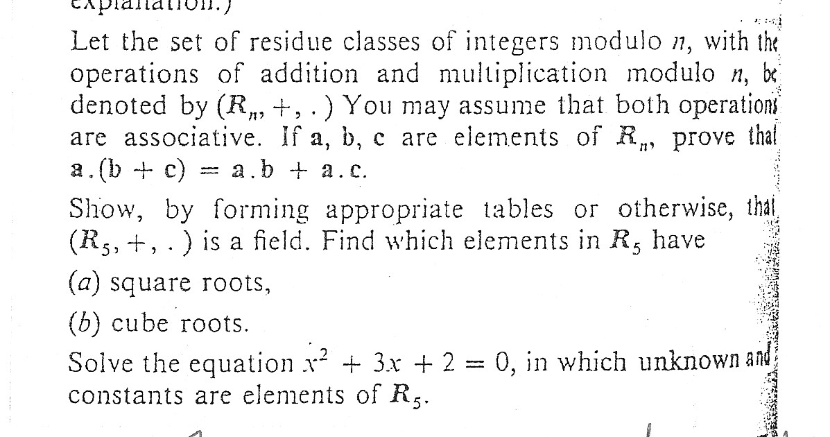 Solved Let the set of residue classes of integers modulo 11, | Chegg.com