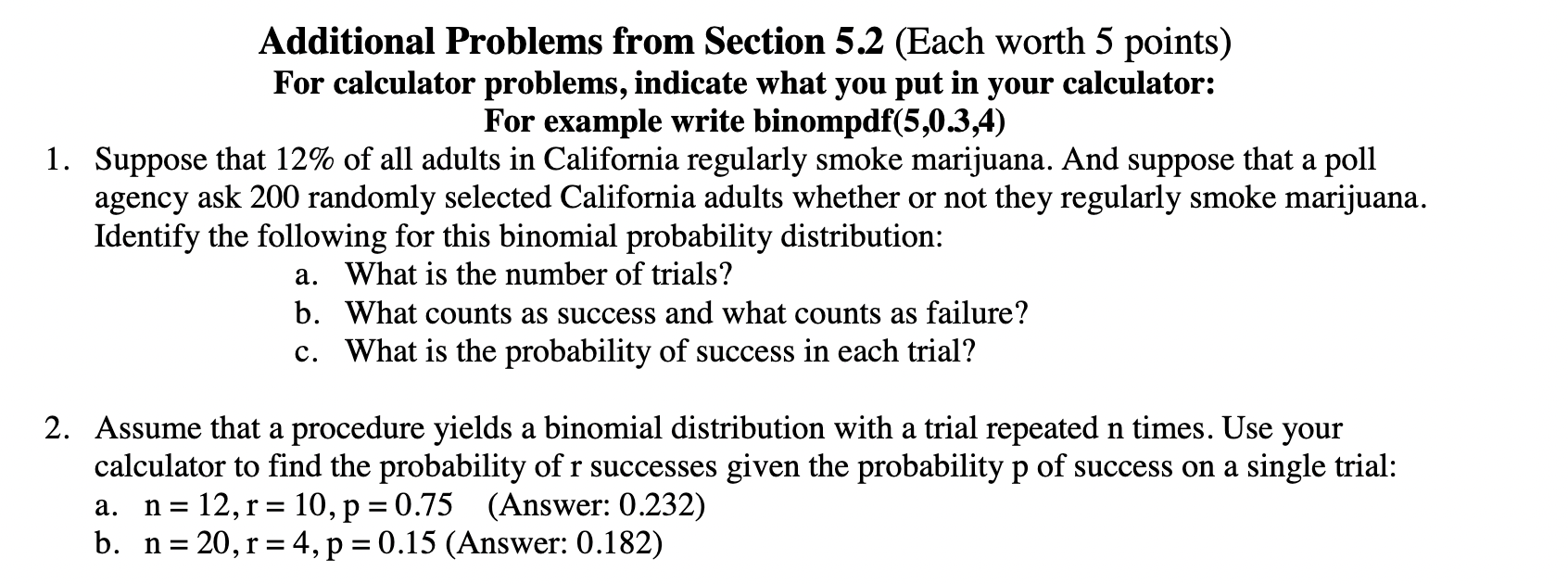 Solved Additional Problems from Section 5.2 (Each worth 5 | Chegg.com