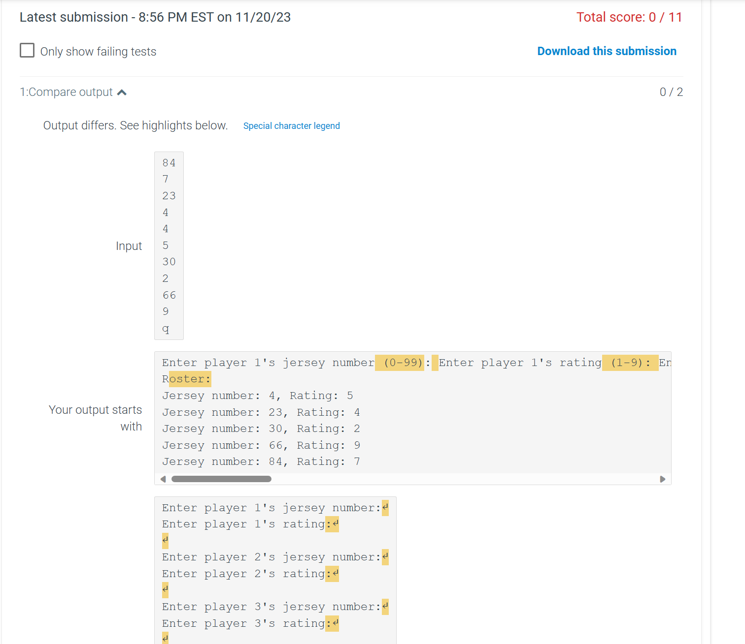 Solved Output differs. See highlights below. Special | Chegg.com