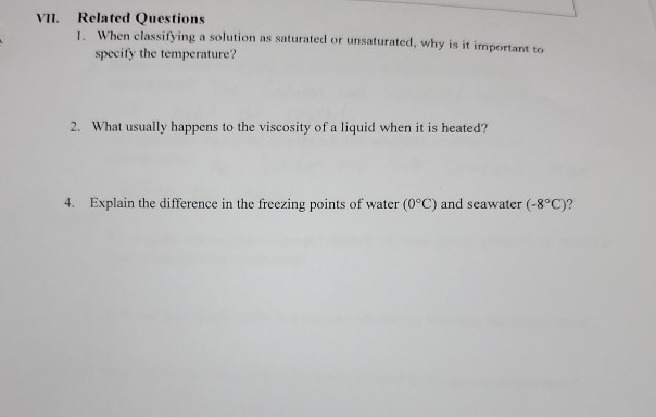 Solved VII. Related Questions 1 When classifying a solution | Chegg.com