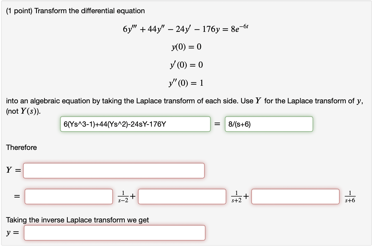 Solved (1 point) Transform the differential equation | Chegg.com