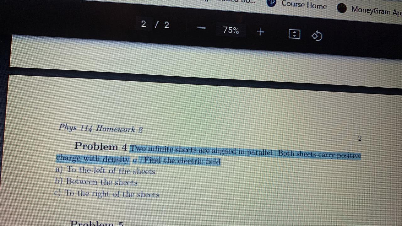 [solved] Problem 4 Two Infinite Sheets Are Aligned In Par
