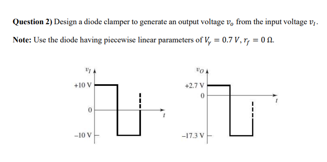 Solved Question 2) Design a diode clamper to generate an | Chegg.com