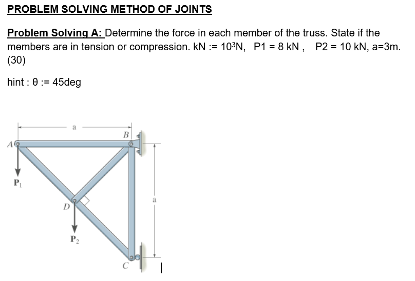Solved PROBLEM SOLVING METHOD OF JOINTS Problem Solving A: | Chegg.com