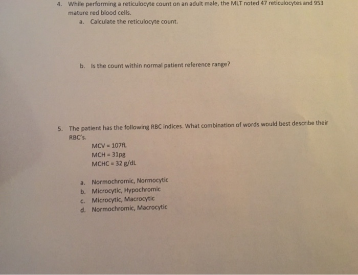 Solved 2. Calculate the MCV, MCH, and MCHC for the following | Chegg.com