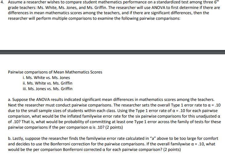 Solved Assume a researcher wishes to compare student | Chegg.com