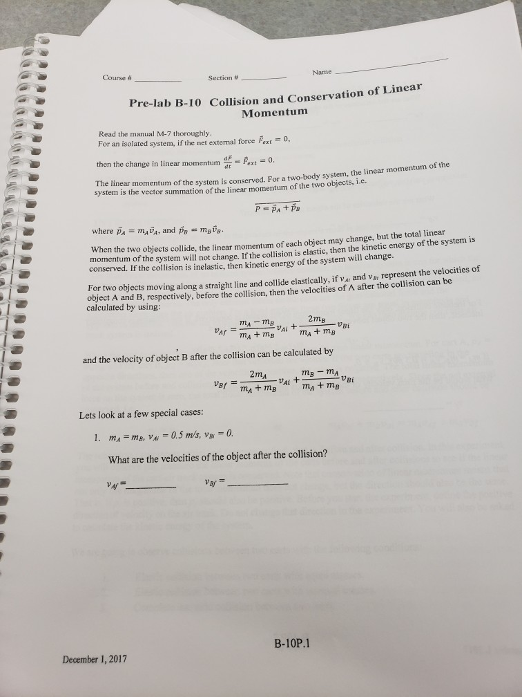 Solved Course # Section #- Name Pre-lab B-10 Pre-lab B-10 | Chegg.com