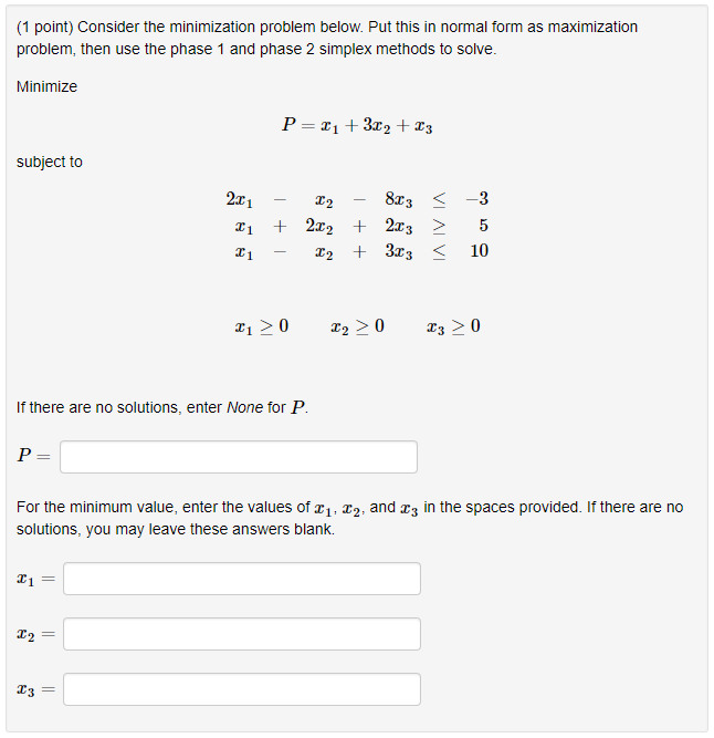 Solved (1 point) Consider the minimization problem below. | Chegg.com