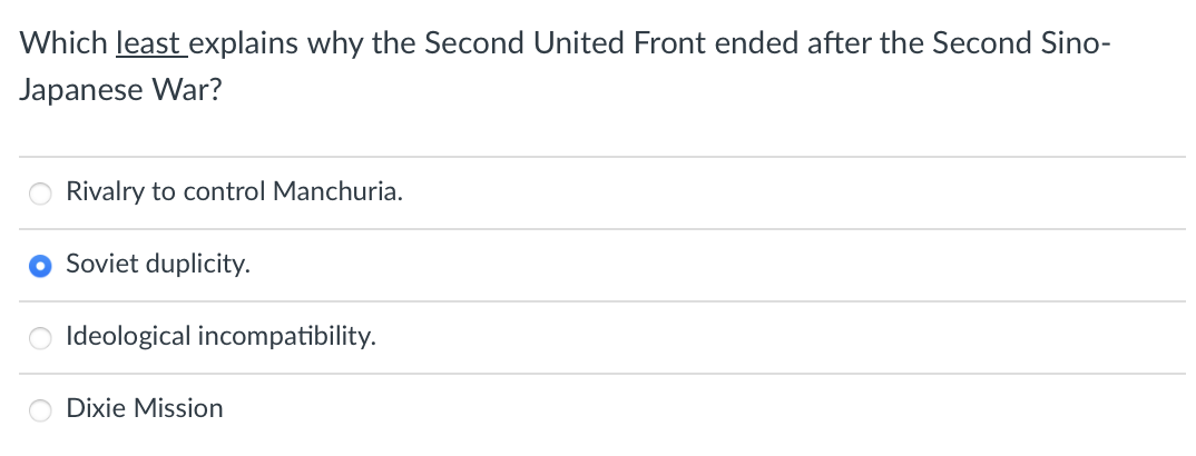 Which least explains why the Second United Front | Chegg.com