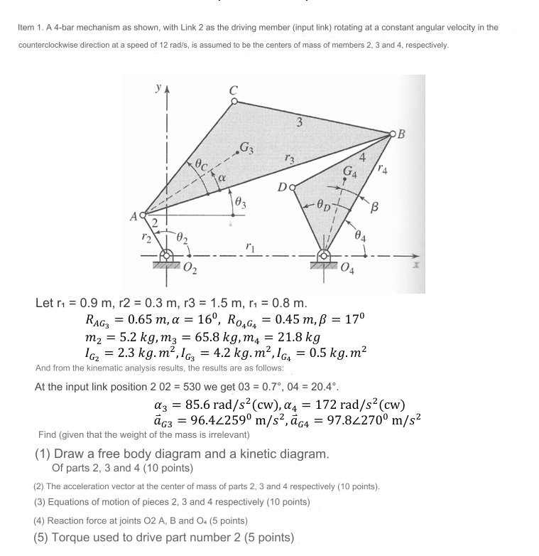 Solved Item 1. ﻿A 4-bar mechanism as shown, with Link 2 ﻿as | Chegg.com
