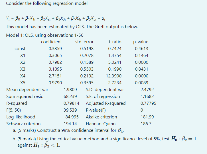 Solved Consider the following regression model Y; = Bo + | Chegg.com