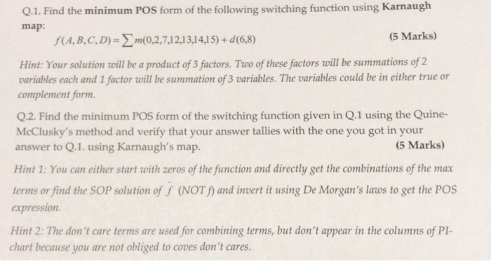 Solved Q.1. Find the minimum POS form of the following | Chegg.com