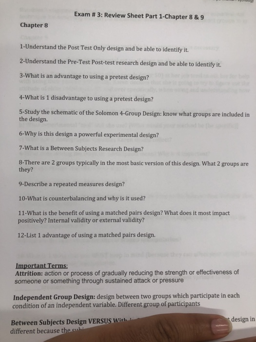 Solved Exam # 3: Review Sheet Part 1-Chapter 8 & 9 Chapter 8 | Chegg.com