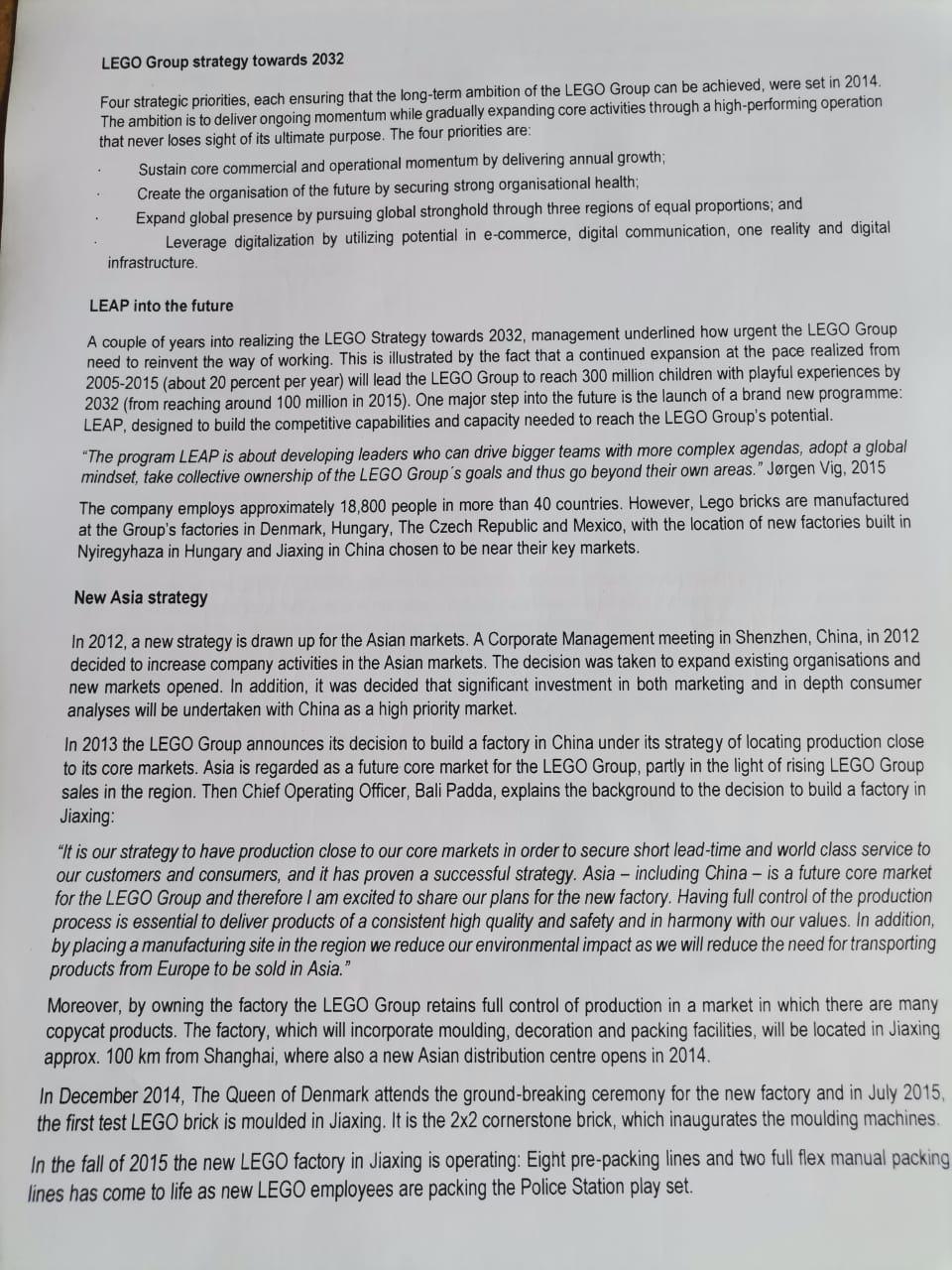 Read the case study on Lego below and answer all | Chegg.com