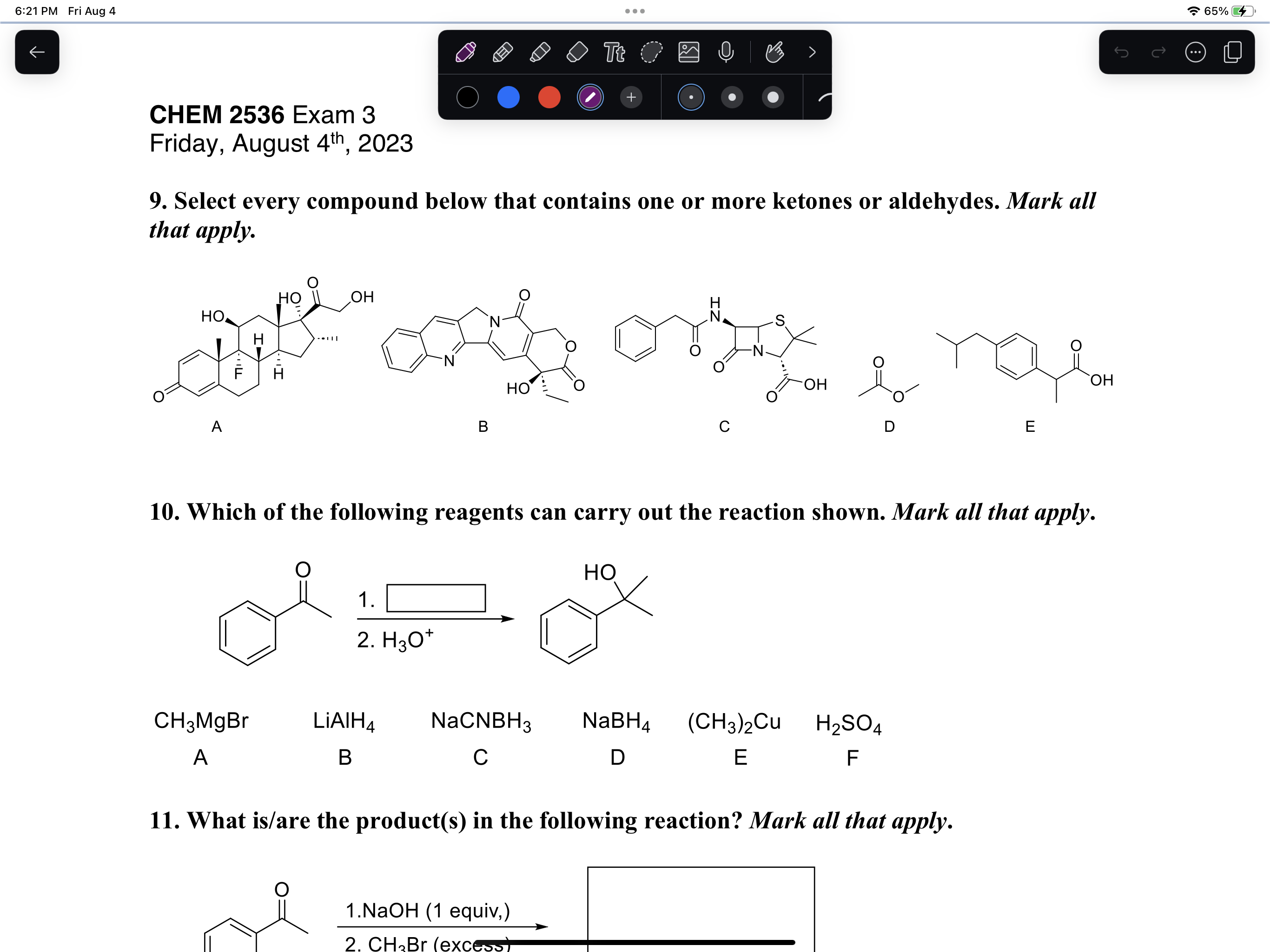 Solved CHEM 2536 Exam 3 Friday, August 4th ,2023 9. Select | Chegg.com