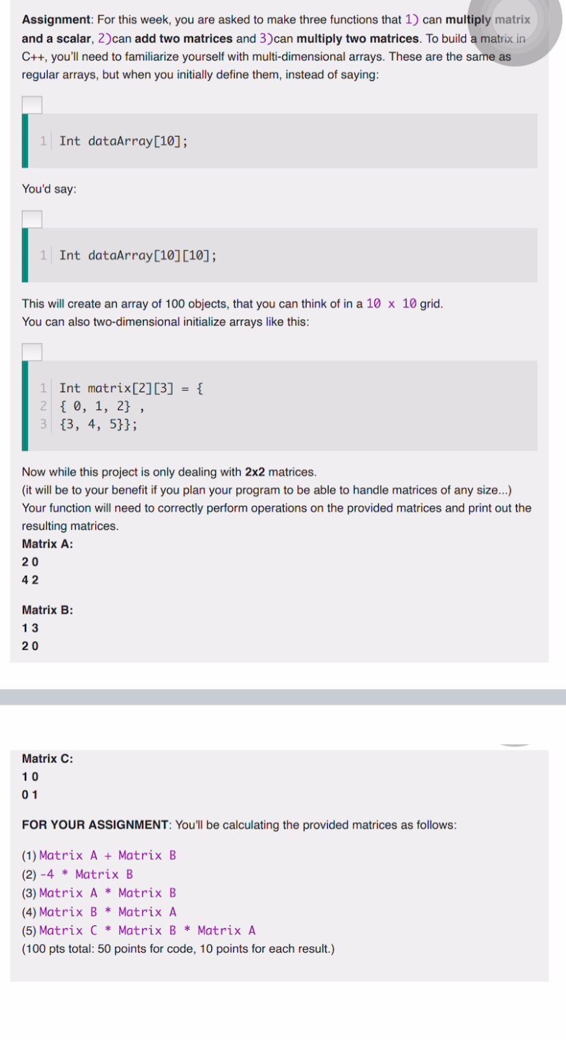 Assignment: For this week, you are asked to make | Chegg.com