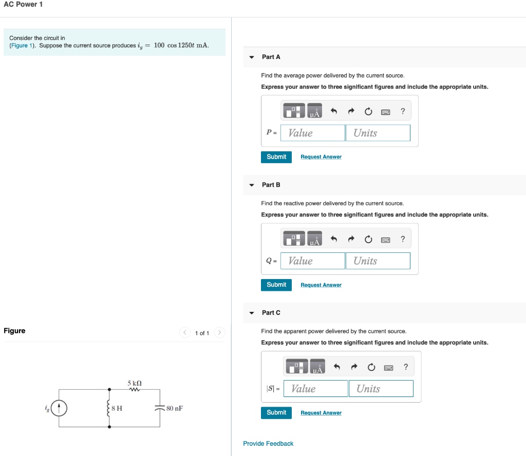 Solved AC Power 1 Consider the circuit in (Figure 1). | Chegg.com