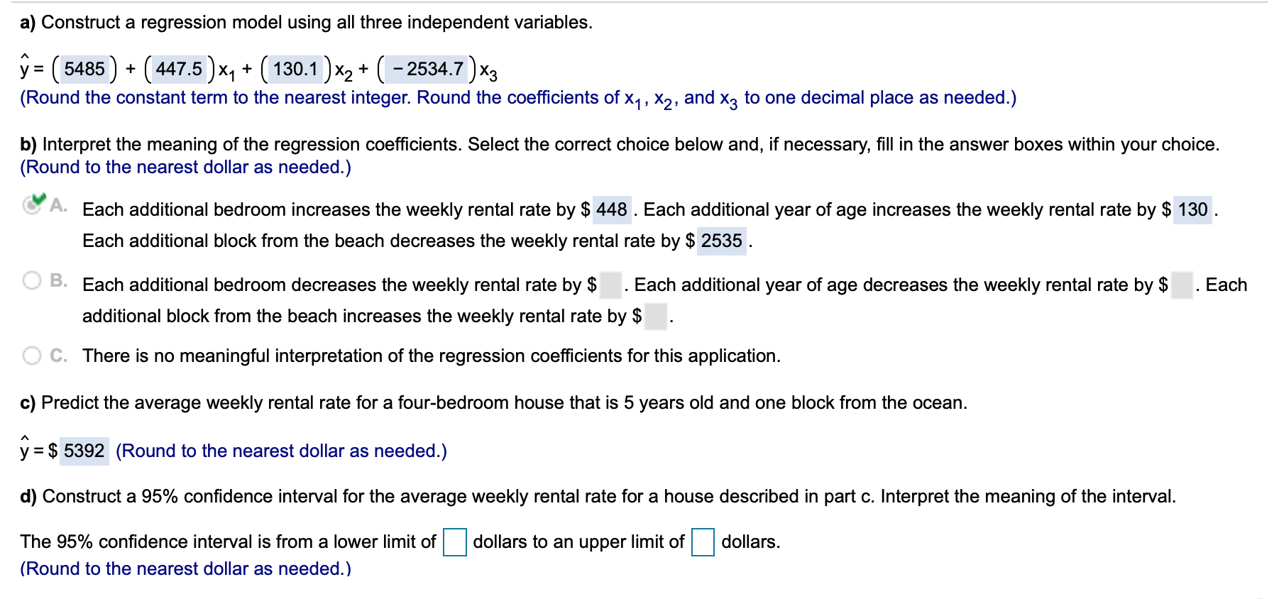 Solved a) Construct a regression model using all three | Chegg.com