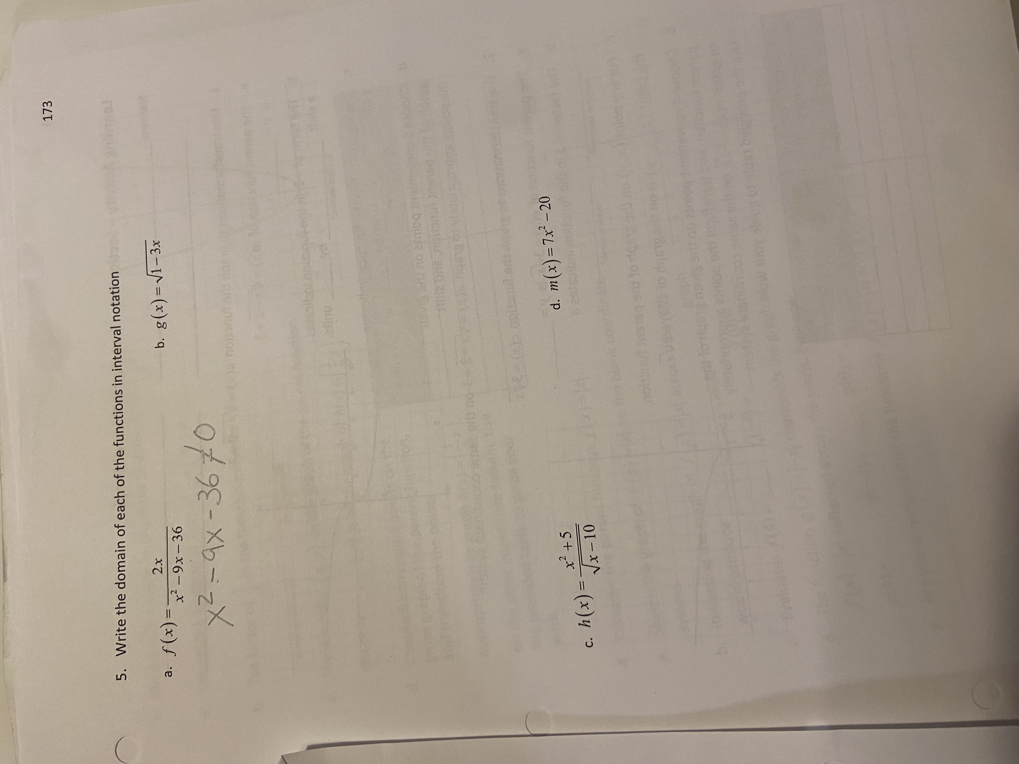 Solved 5. Write the domain of each of the functions in | Chegg.com