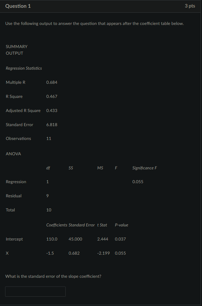 Solved Question 1 3 pts Use the following output to answer | Chegg.com