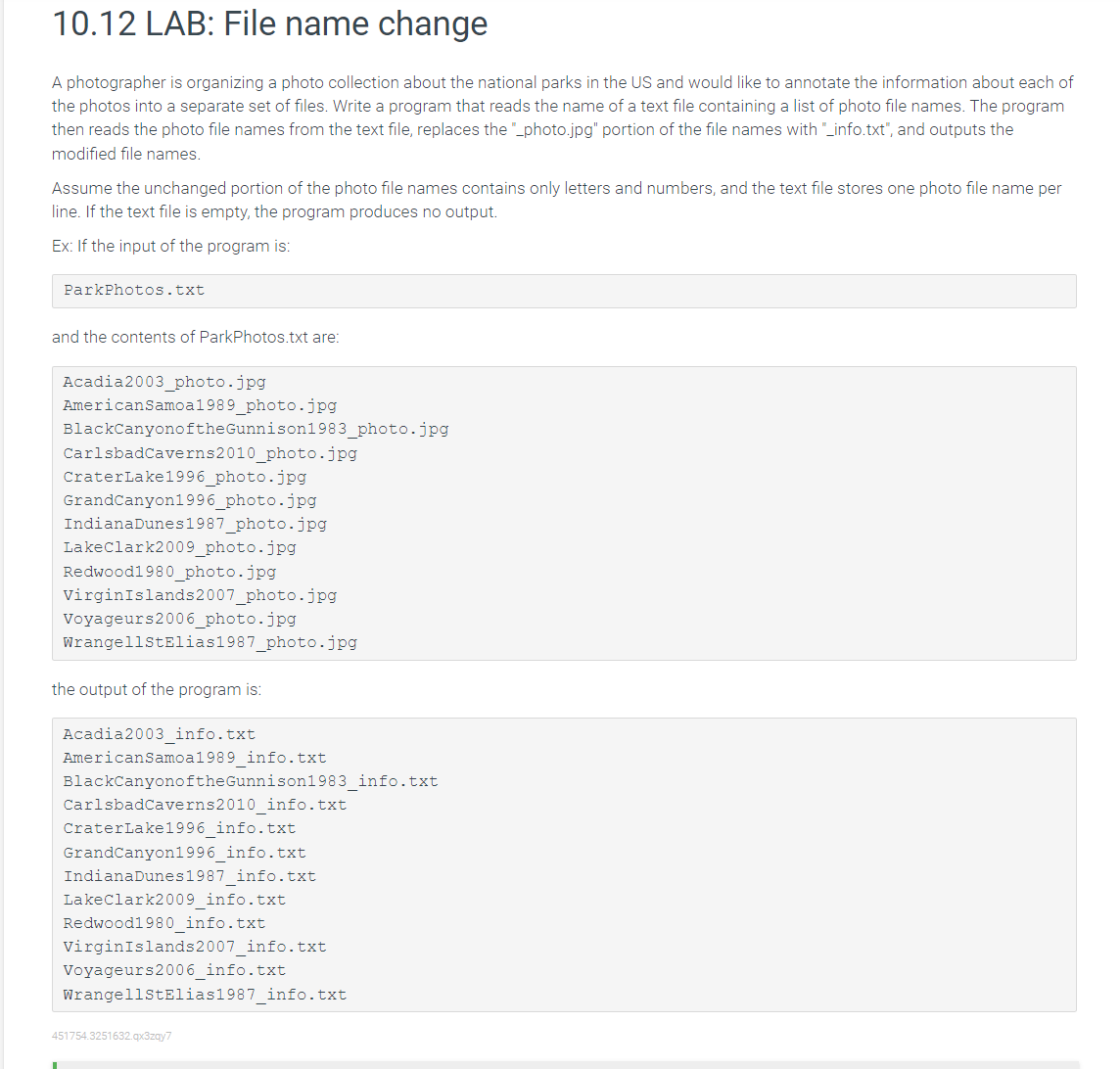 Solved 10.12 LAB: File name change A photographer is | Chegg.com
