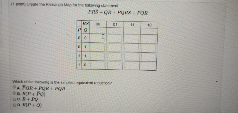 Solved (1 point) Create the Karnaugh Map for the following | Chegg.com