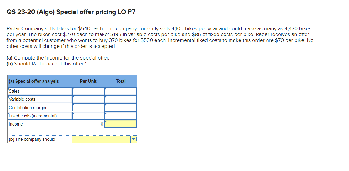 Solved QS 23-20 (Algo) Special offer pricing LO P7 Radar | Chegg.com