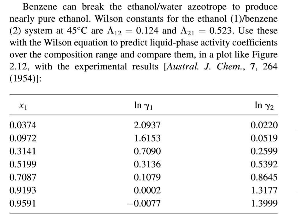 Solved = = Benzene can break the ethanol/water azeotrope to | Chegg.com