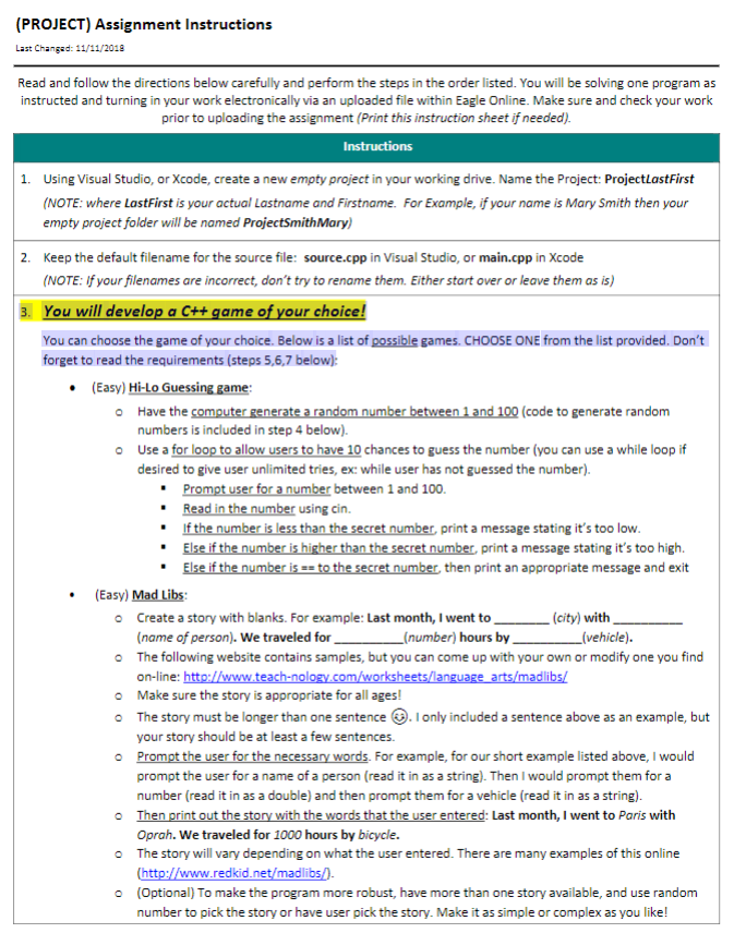 Solved (PROJECT) Assignment Instructions Last Changad: | Chegg.com