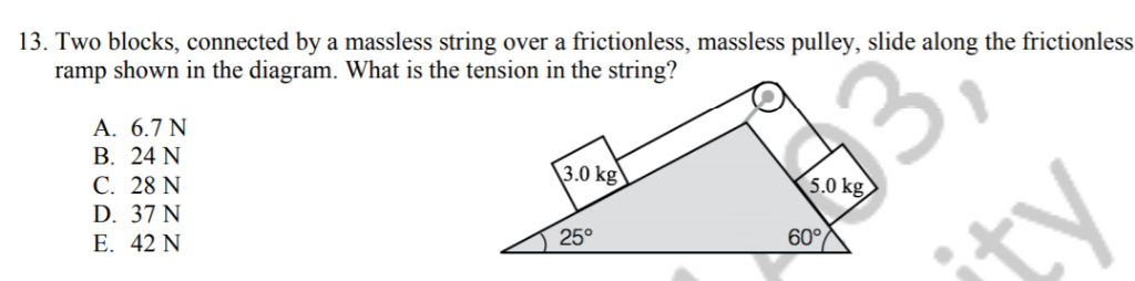 Solved 13. Two blocks, connected by a massless string over a | Chegg.com