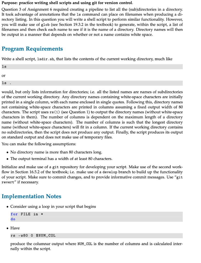 Solved Purpose: practice writing shell scripts and using git | Chegg.com